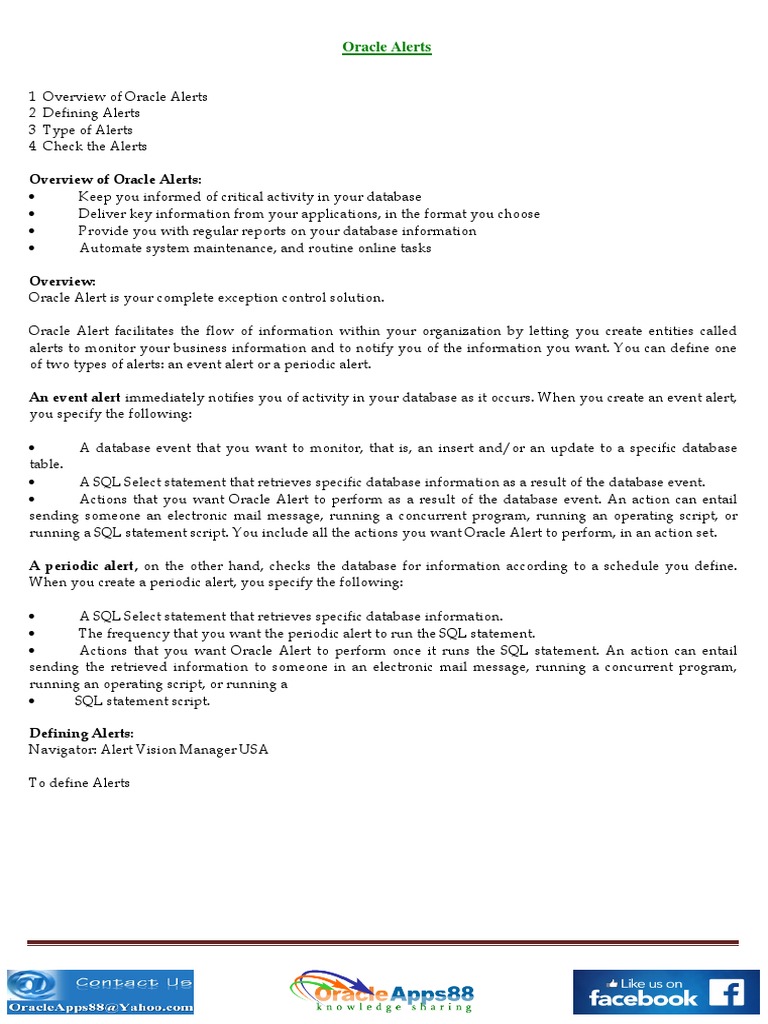 OracleApps88 - Oracle Alerts PDF | PDF | Oracle Database | Databases