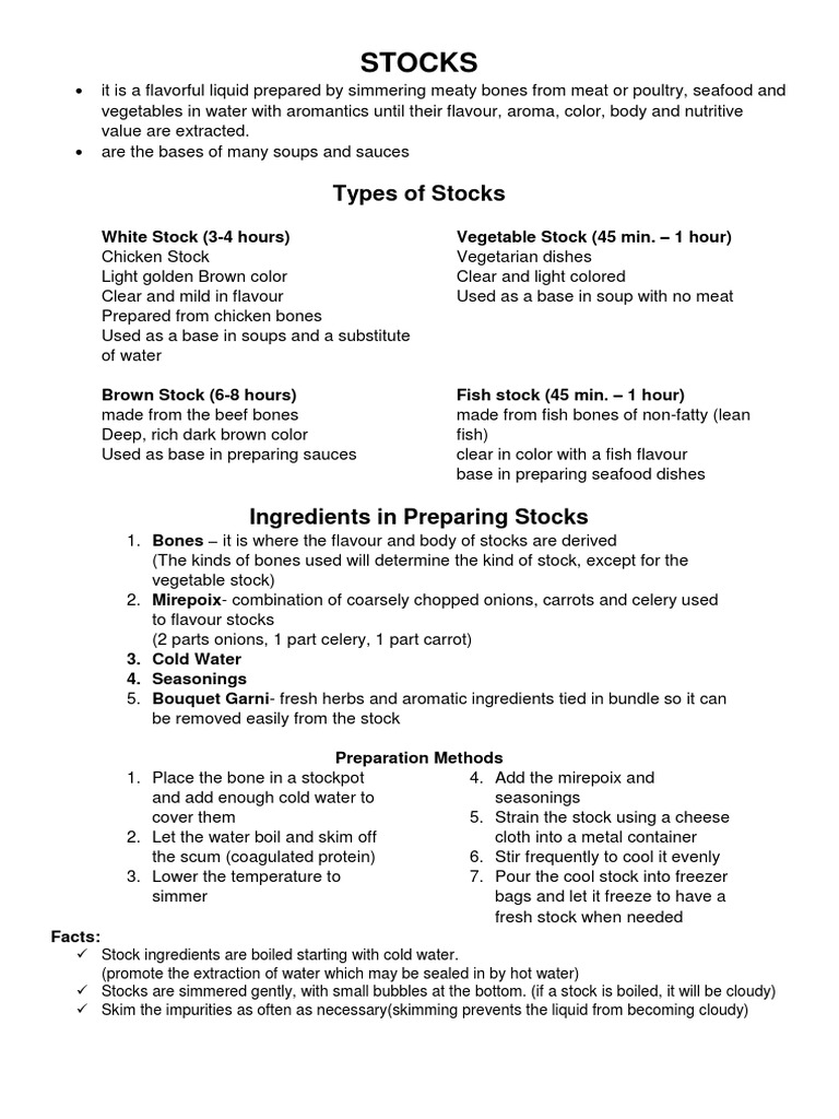 STOCKS | PDF | Western Cuisine | Regional & Ethnic Food