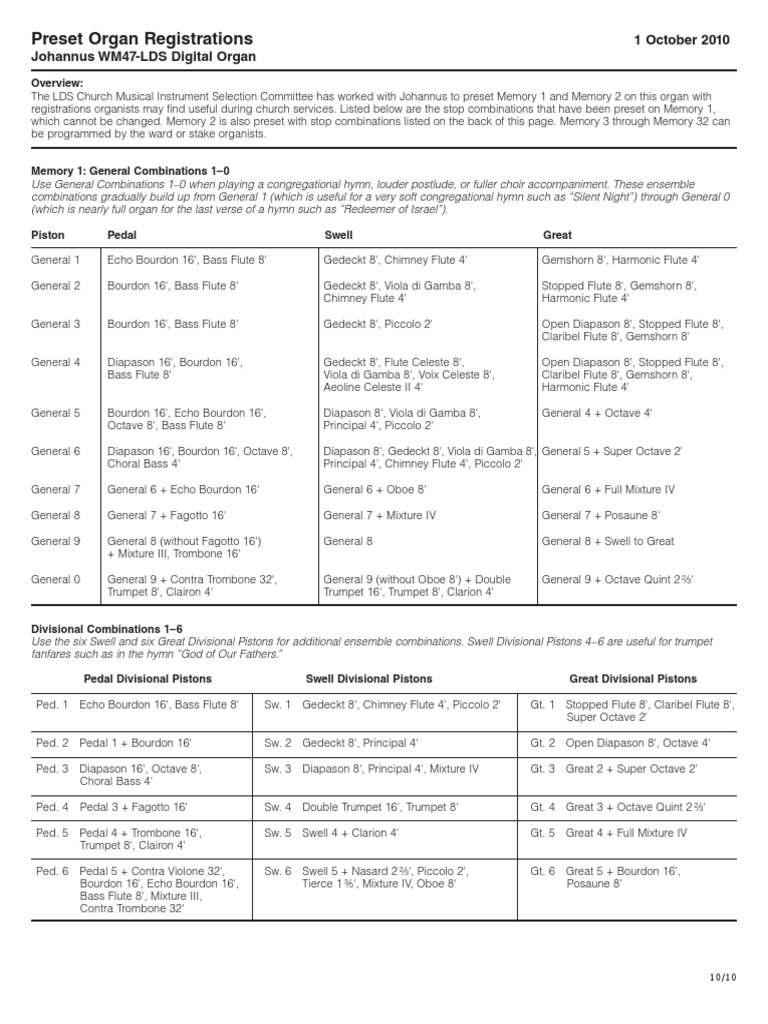 OrganManual Johannus Model WM47-LDS-Preset-Organ-Registrations Eng PDF ...