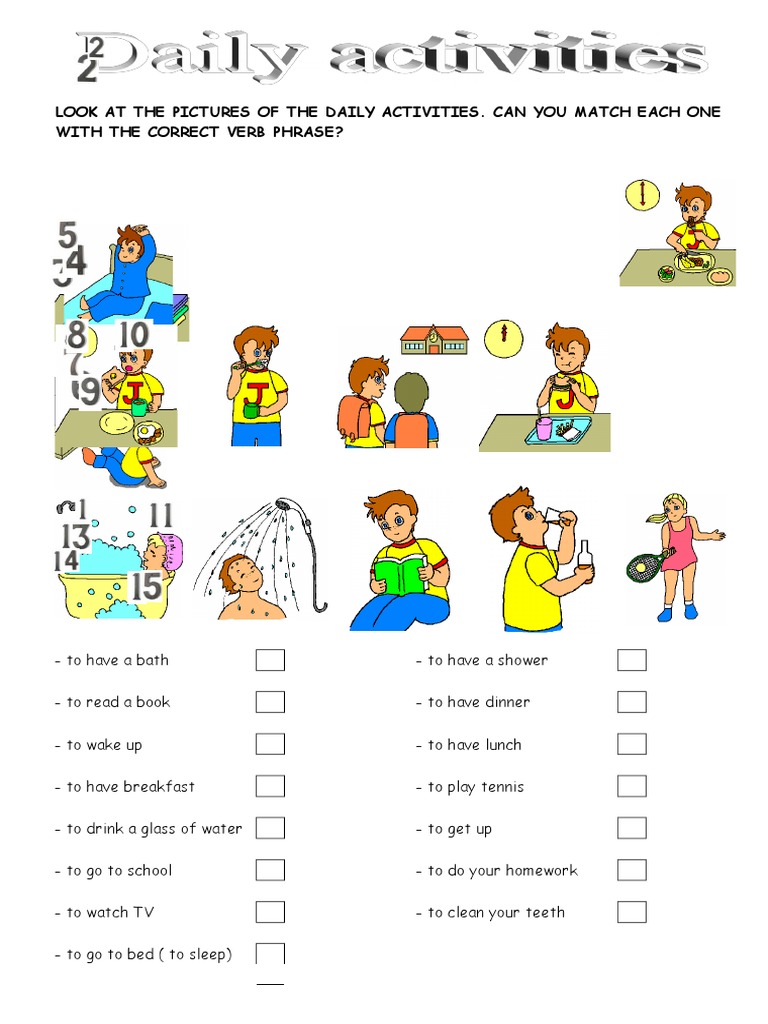 Look at The Pictures of The Daily Activities. Can You Match Each One ...