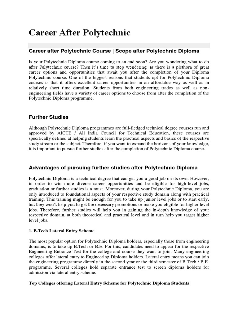 Importance of Polytechnic | PDF | Institute Of Technology | Diploma