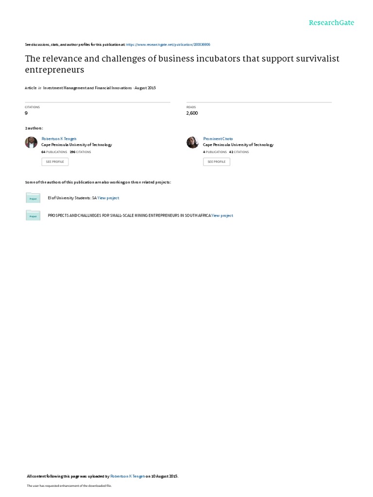 Imfi en 2015 02cont Tengeh | PDF | Entrepreneurship | Business Incubator