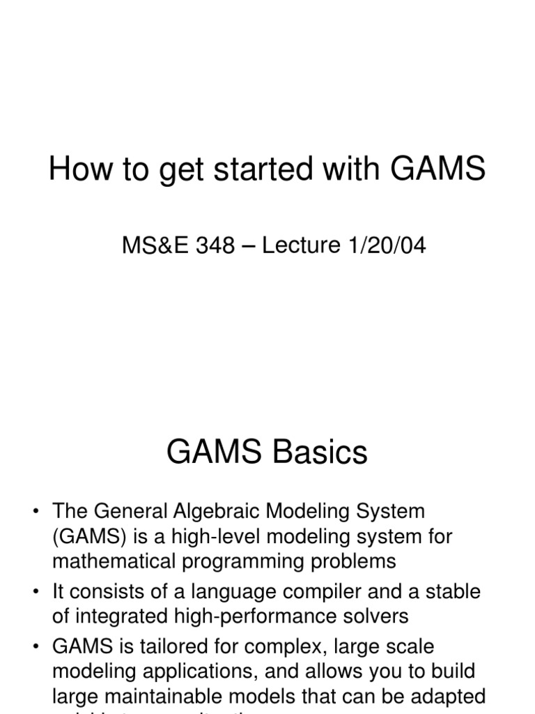 GAMS Basics | PDF | C (Programming Language) | Equations