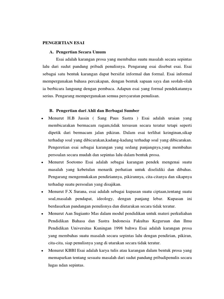 Teori Dan Contoh Esai Bahasa Indonesia | PDF