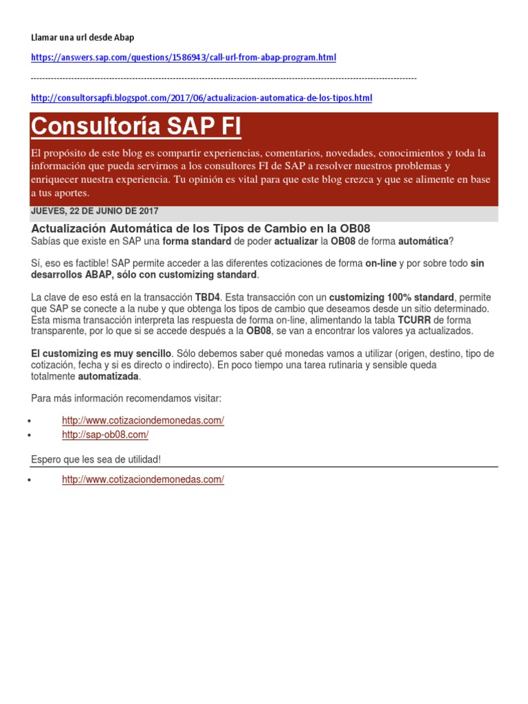 Automatiza Tipos de Cambio SAP OB08 | PDF | Red mundial | Internet y web