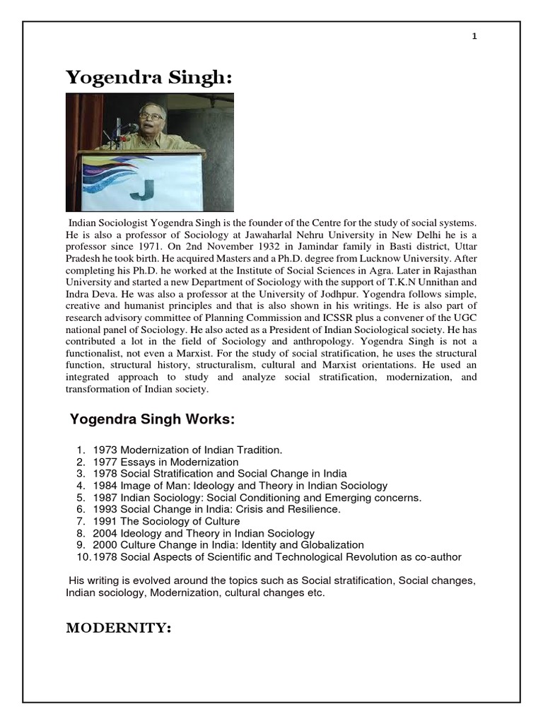 Yogendra Singh | PDF | Modernity | Modernization Theory