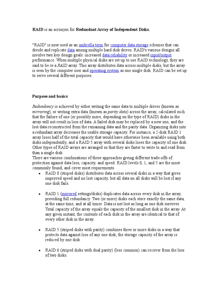 RAID Is An Acronym For Redundant Array of Independent Disks | PDF ...