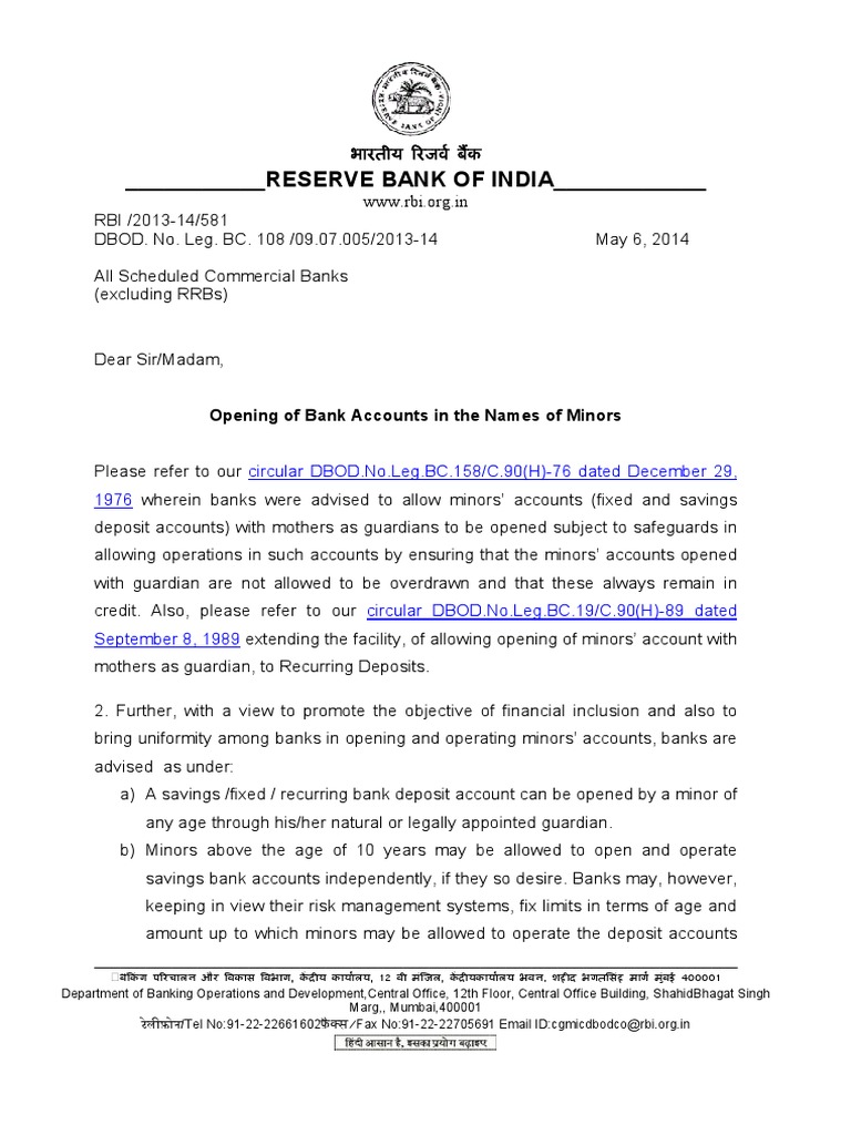 Opening Bank Accounts in The Name of Minors | PDF | Deposit Account | Banks