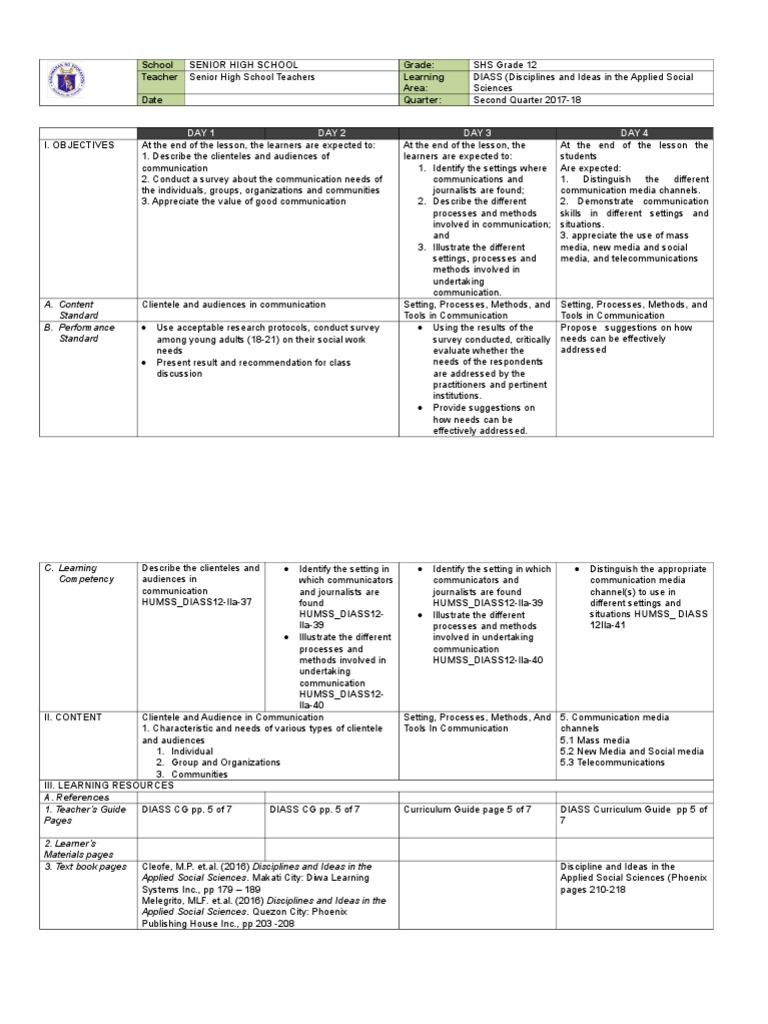 DLP DIASS Q2 Week A - Settings, Processes and Tools in Communication ...