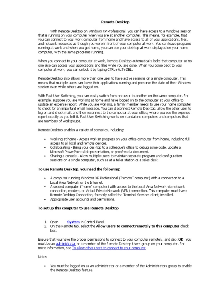 Remote Desktop: Administrator To Allow Other Users To Connect To Your Computer | PDF | Remote ...