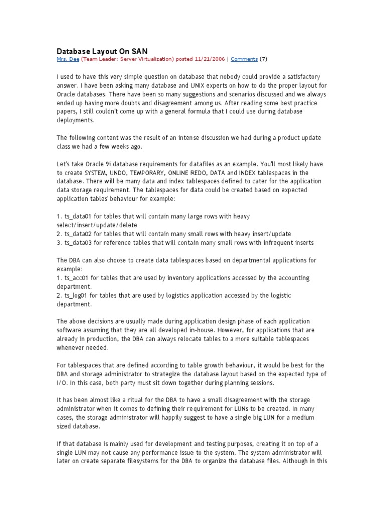 Database Layout On SAN | PDF | Hard Disk Drive | Databases