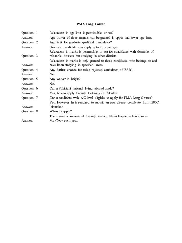 PMA Long Course age limits, eligibility, application process | PDF