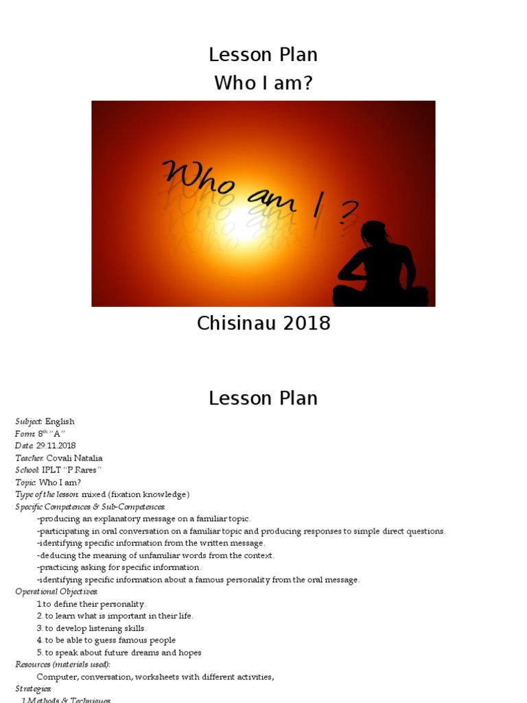Lesson Plan WHO I AM | PDF | Conversation | Lesson Plan
