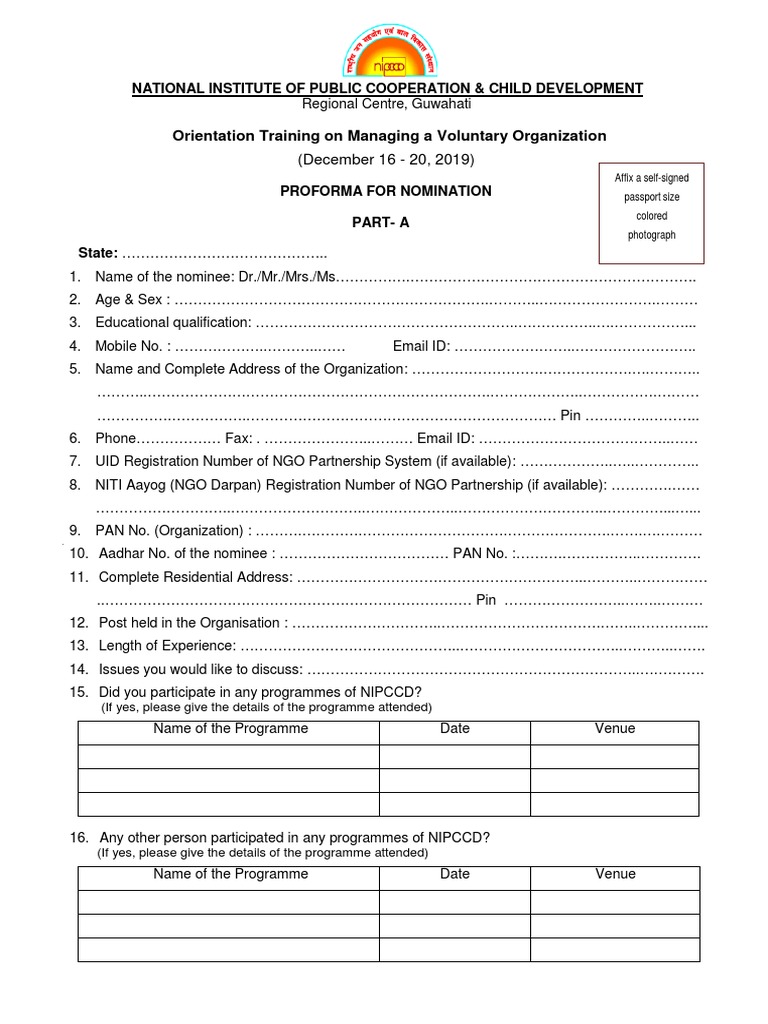 Nomination Proforma PDF | PDF
