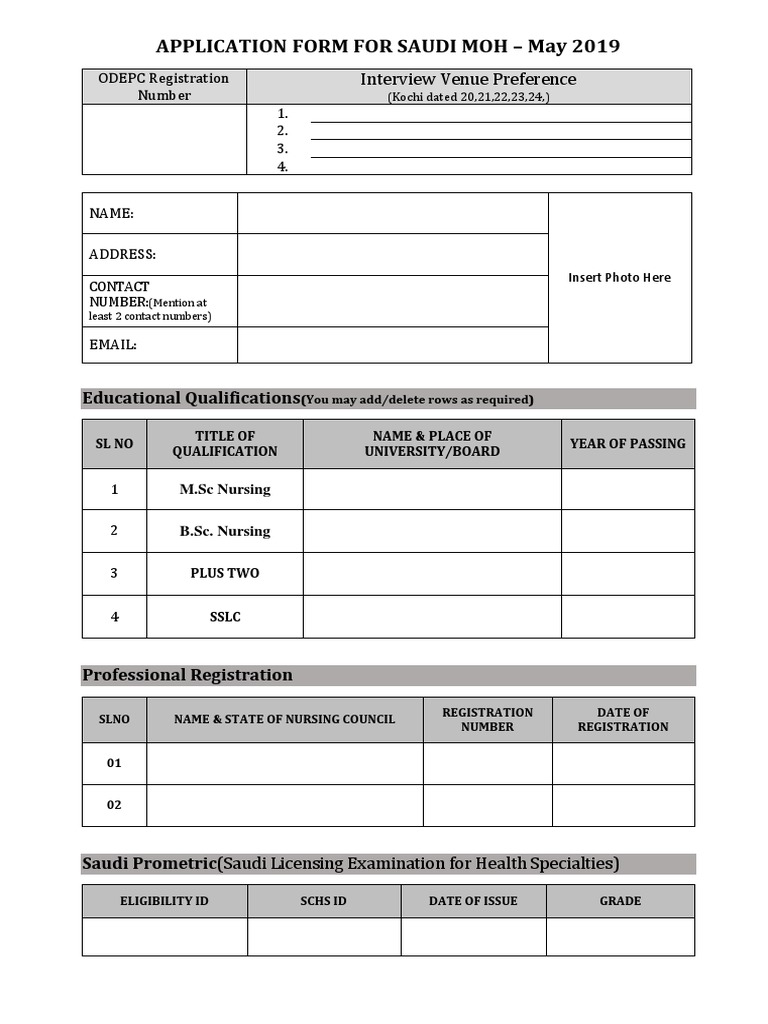 Application Form For Saudi Moh - May 2019: Educational Qualifications ...