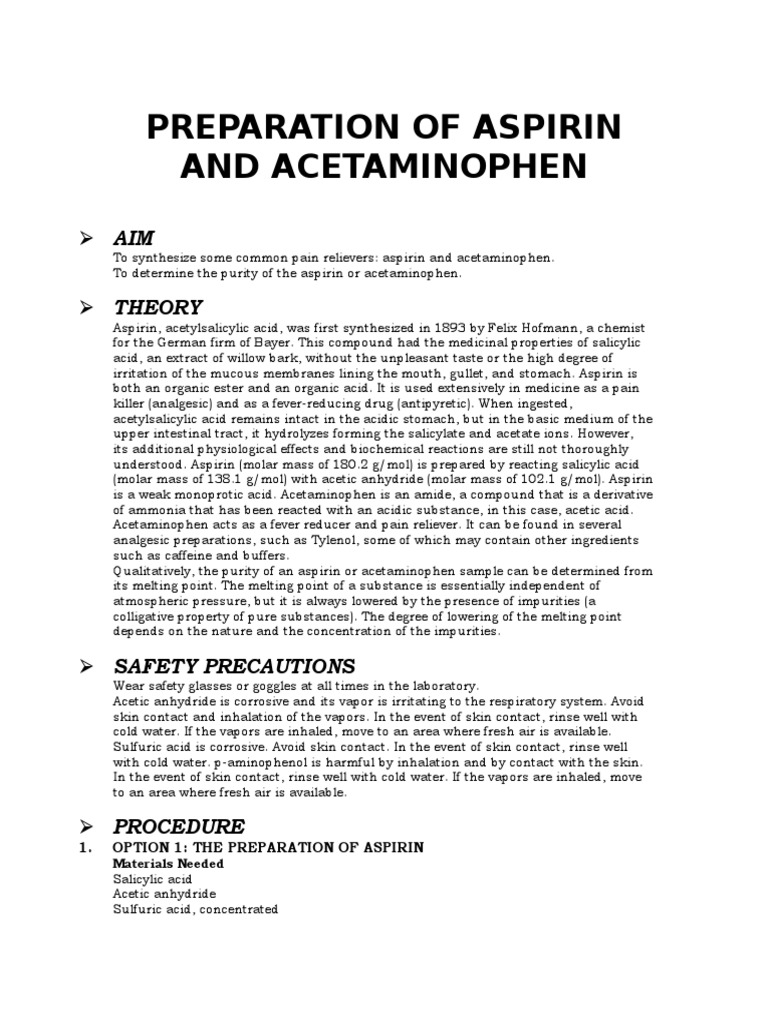 Preparation of Aspirin and Acetaminophen | PDF | Filtration | Aspirin