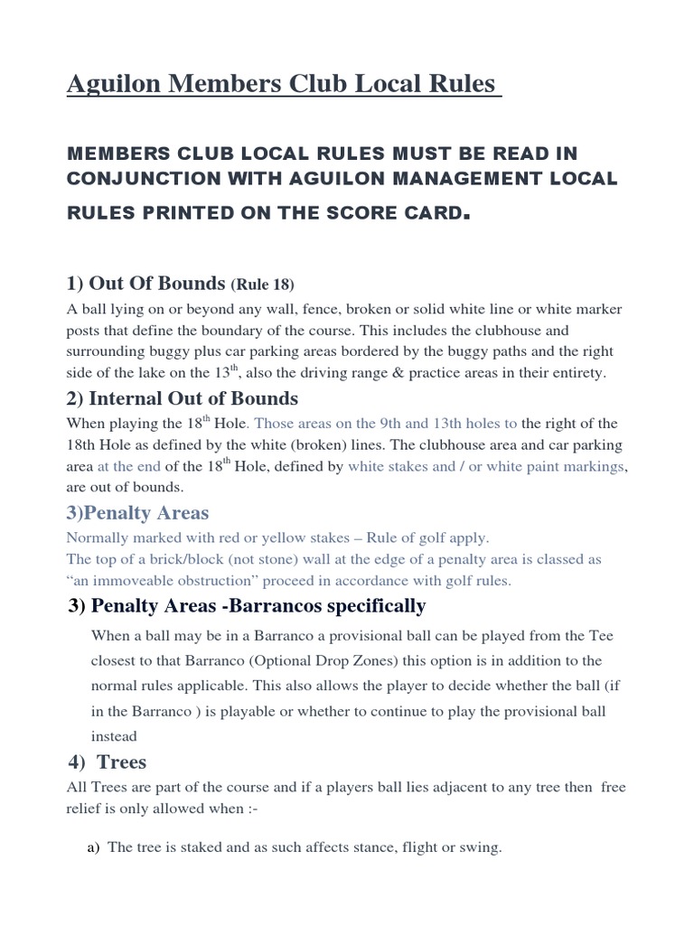 Aguilon Members Club Local Rules | PDF | Golf Course | Sports