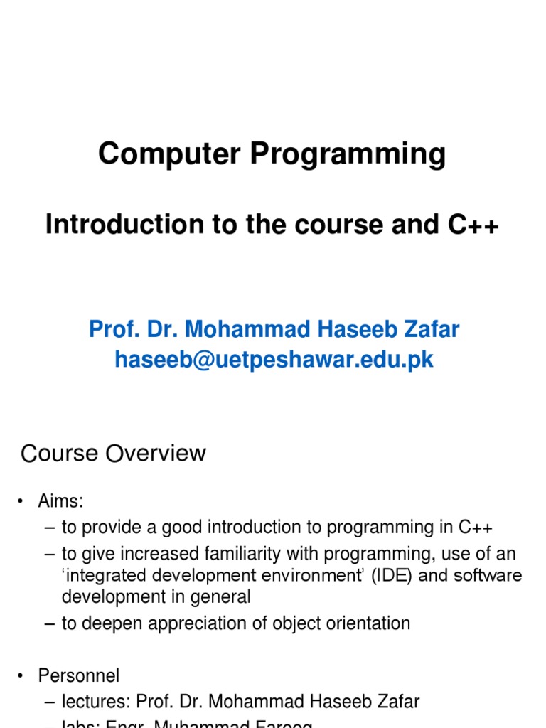 Computer Programming: Introduction To The Course and C++ | PDF | Data ...