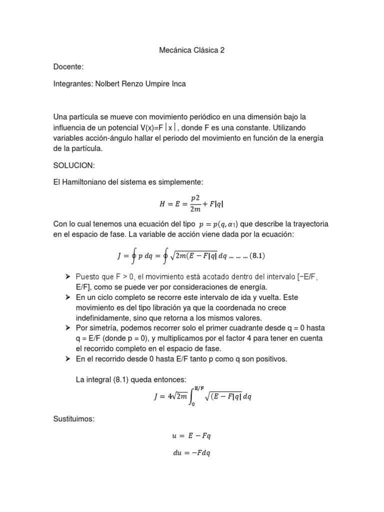 Mecánica Clásica 2 | PDF | Mecanica clasica | Hamiltoniano (Mecánica ...