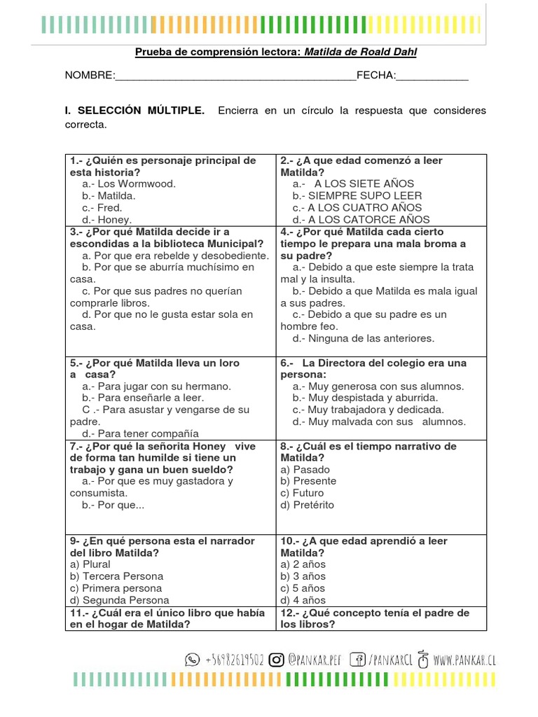 Prueba Libro Matilda | PDF