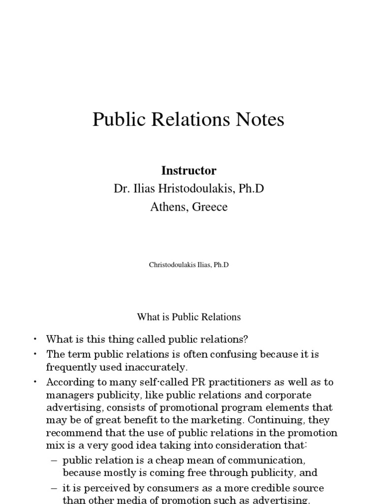 Public Relations Notes: Dr. Ilias Hristodoulakis, PH.D Athens, Greece ...