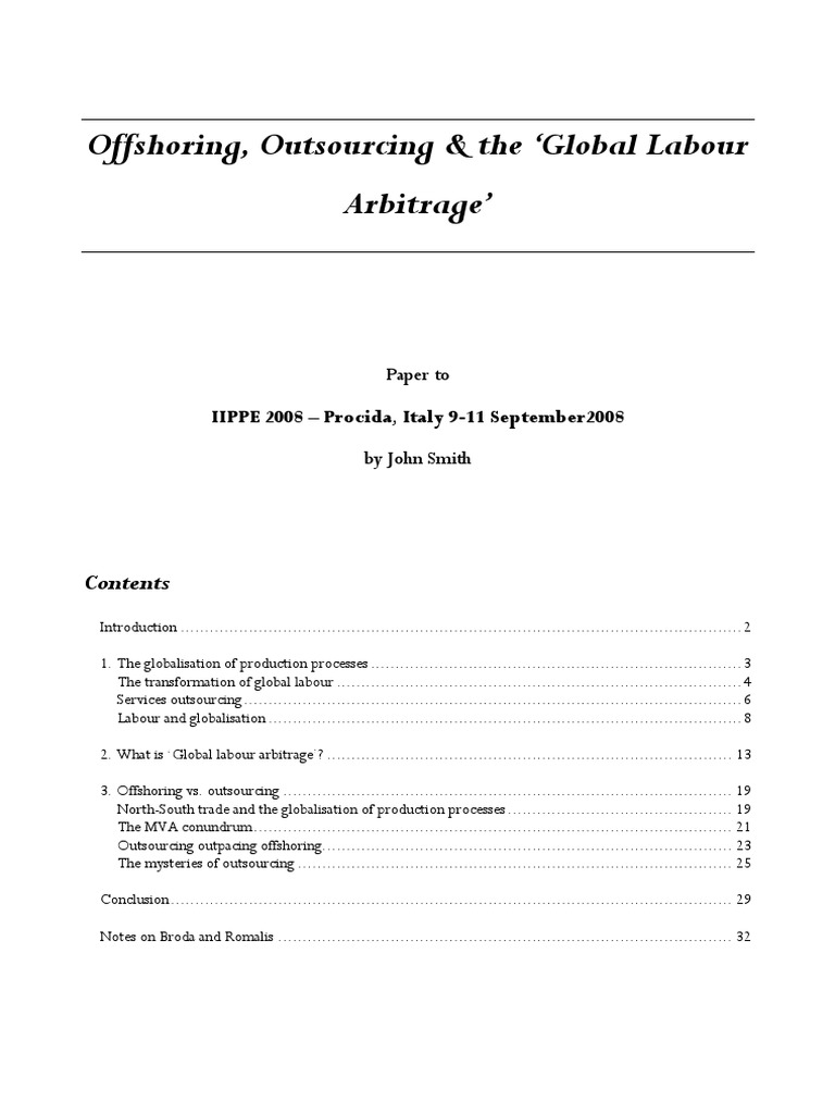 Offshoring, Outsourcing and The 'Global Labour Arbitrage' | Download Free PDF | Globalization ...