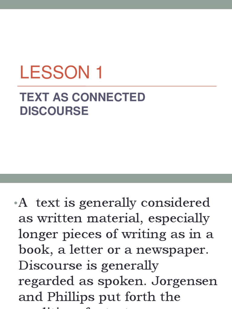 Lesson 1: Text As Connected Discourse | PDF | Paragraph | Discourse