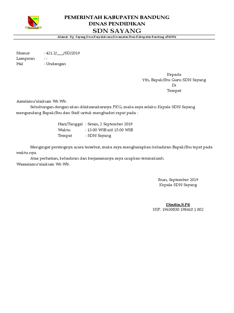 Surat Undangan Kegiatan PKG | PDF