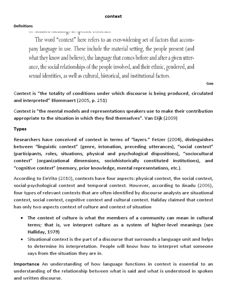 Context | PDF | Context (Language Use) | Discourse