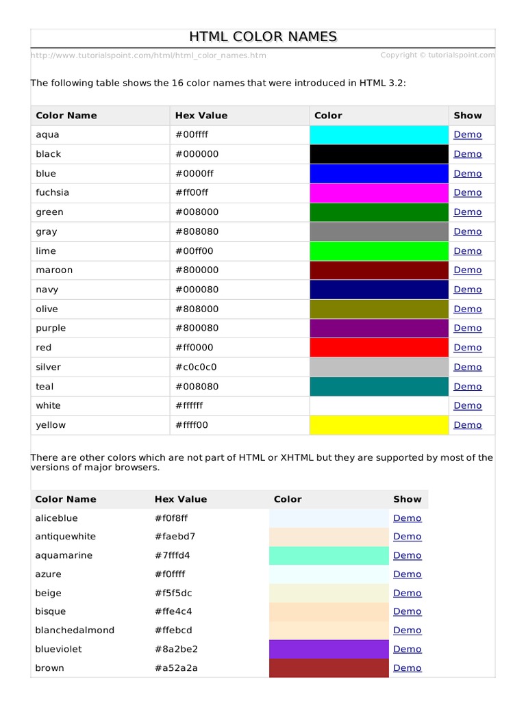 HTML Color Names PDF | PDF | Computer Graphics | Light