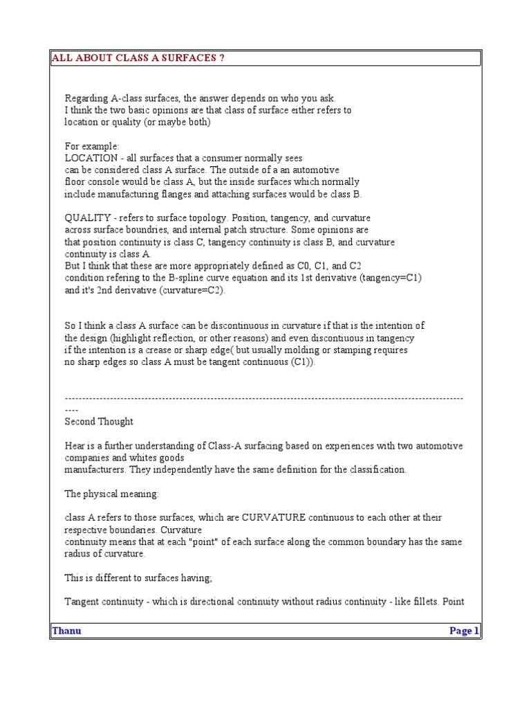 All About Class A Surfaces 1 | Descargar gratis PDF | Curvature | Tangent