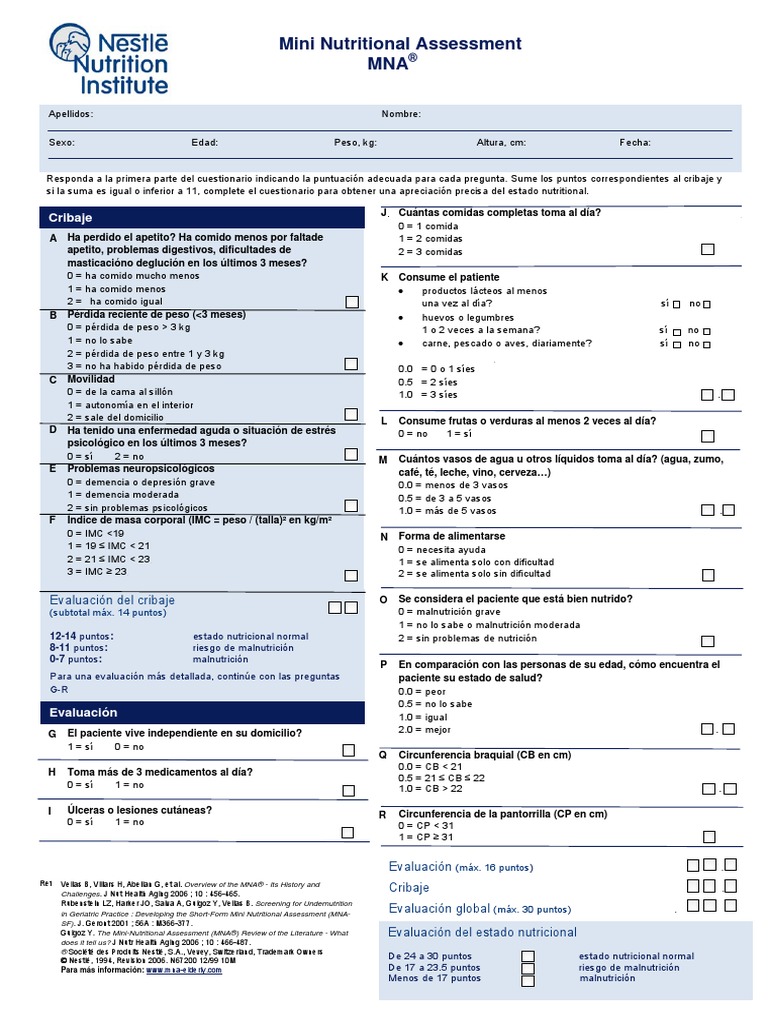 Mini Nutritional Assessment Completo PDF | PDF | Índice de masa ...