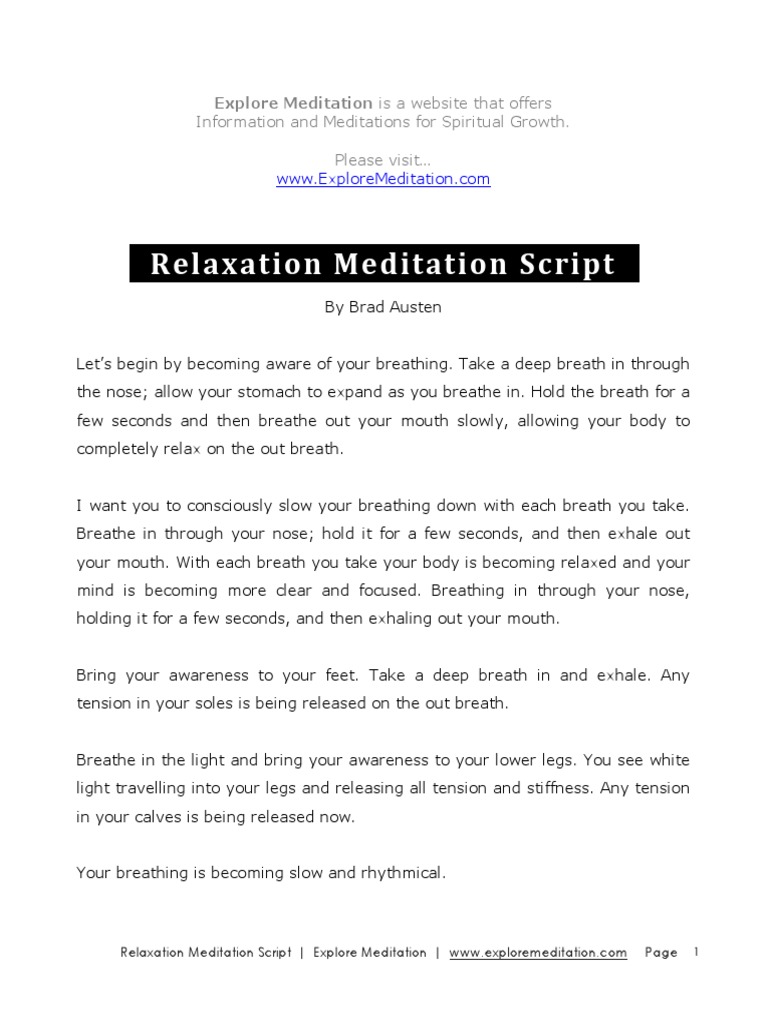 Relxation Meditation Script PDF | PDF | Breathing | Meditation