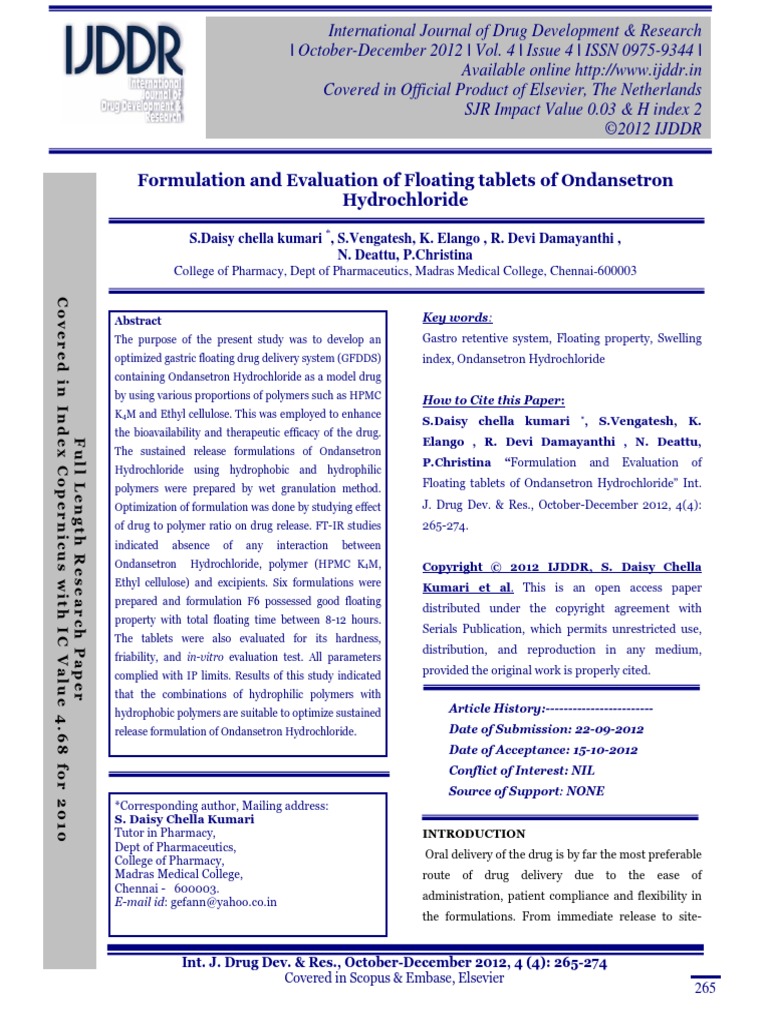 Formulation And Evaluation Of Floating Tablets Of Ondansetron