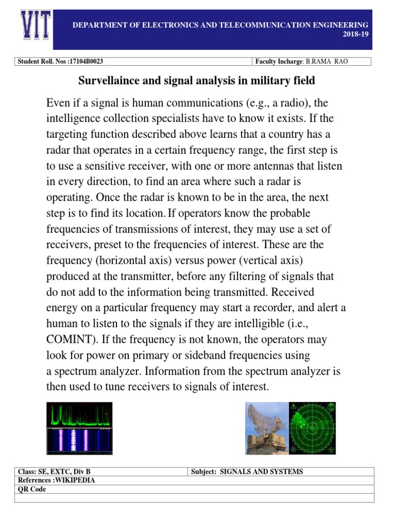 Survellaince and Signal Analysis in Military Field: Department of ...