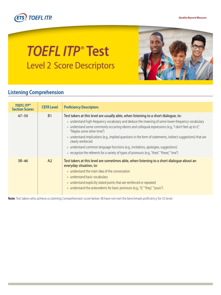 Toefl Itp: ® Level 2 Score Descriptors | PDF | Test Of English As A ...