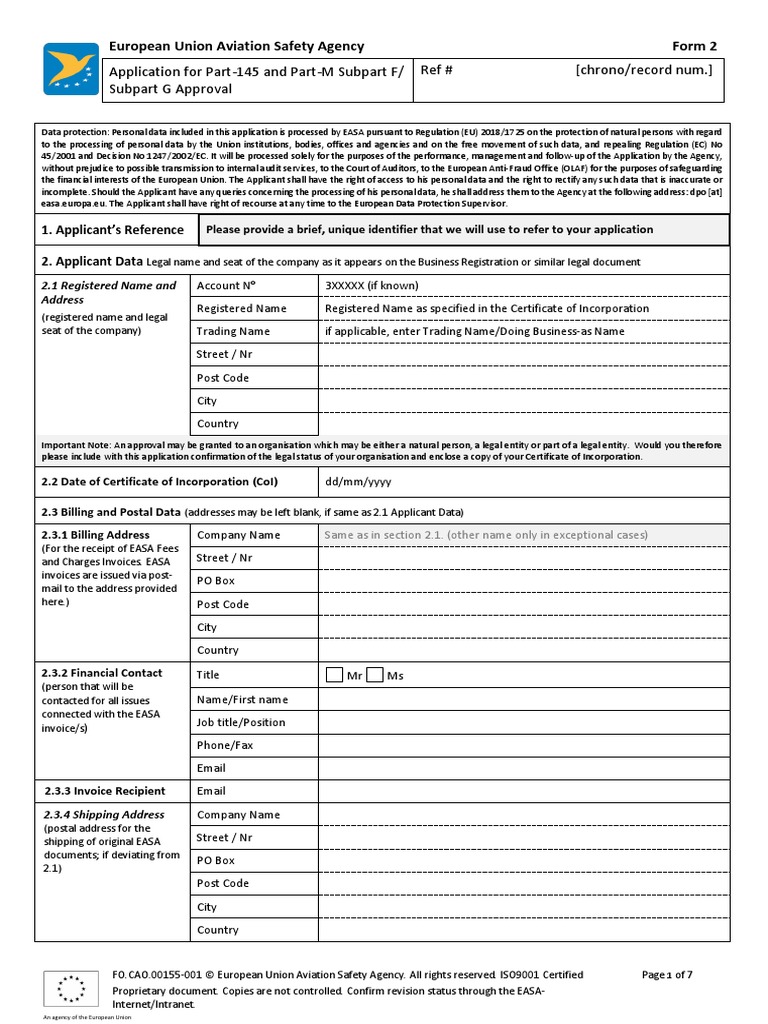 Application For Part-145 and Part-M Subpart F/ Subpart G Approval Ref ...