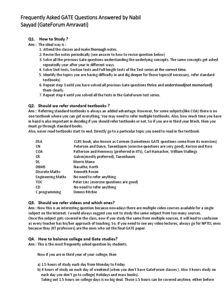Frequently Asked GATE Questions | PDF | Test (Assessment) | Question