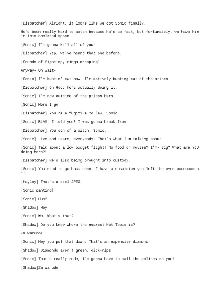 Sonic Adventure 2 Hero Story Fandub Script | Leisure