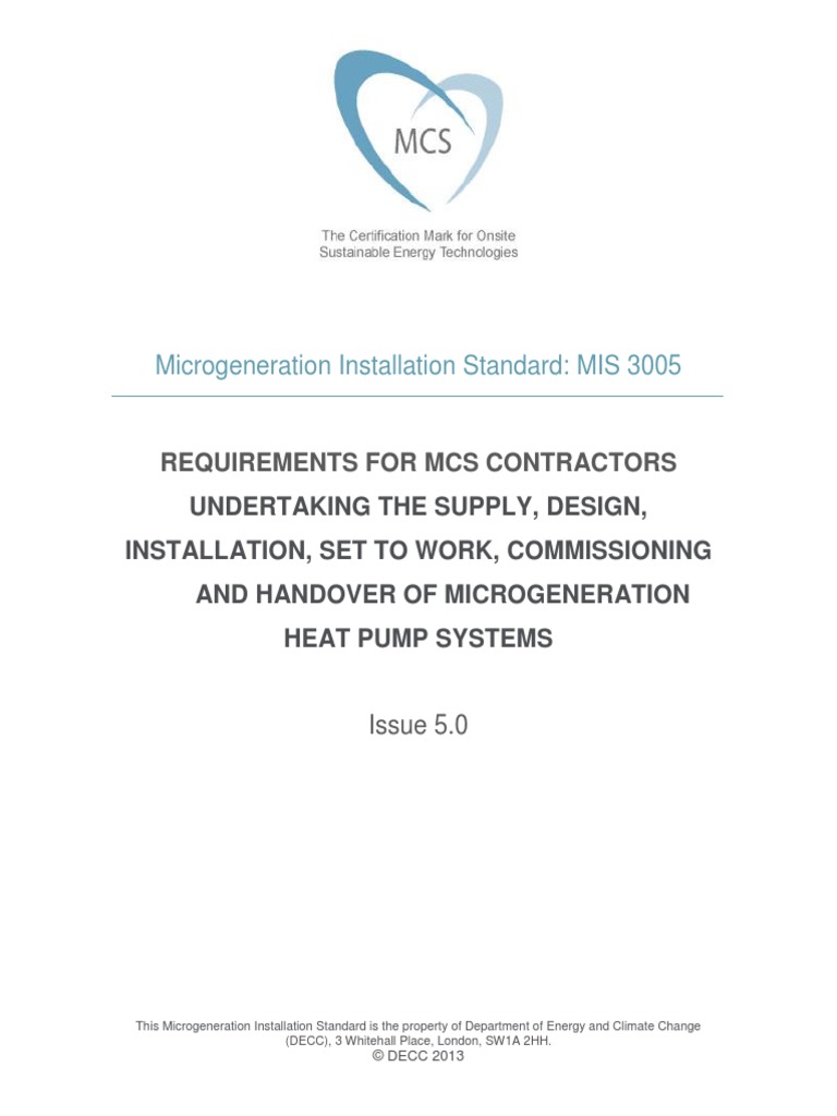 Microgeneration Installation Standard: MIS 3005: Requirements For Mcs ...