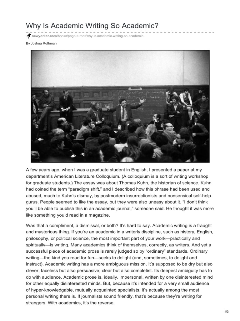 01 Rothman - Why Is Academic Writing So Academic | PDF | Journalism ...