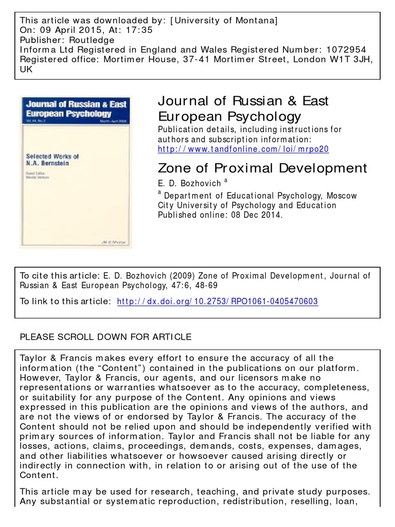 Zone of Proximal Development | PDF | Neuropsychological Assessment ...