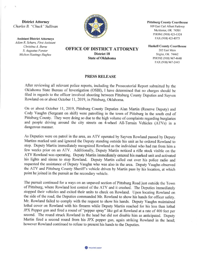 DA Chuck Sullivan Press Release | PDF
