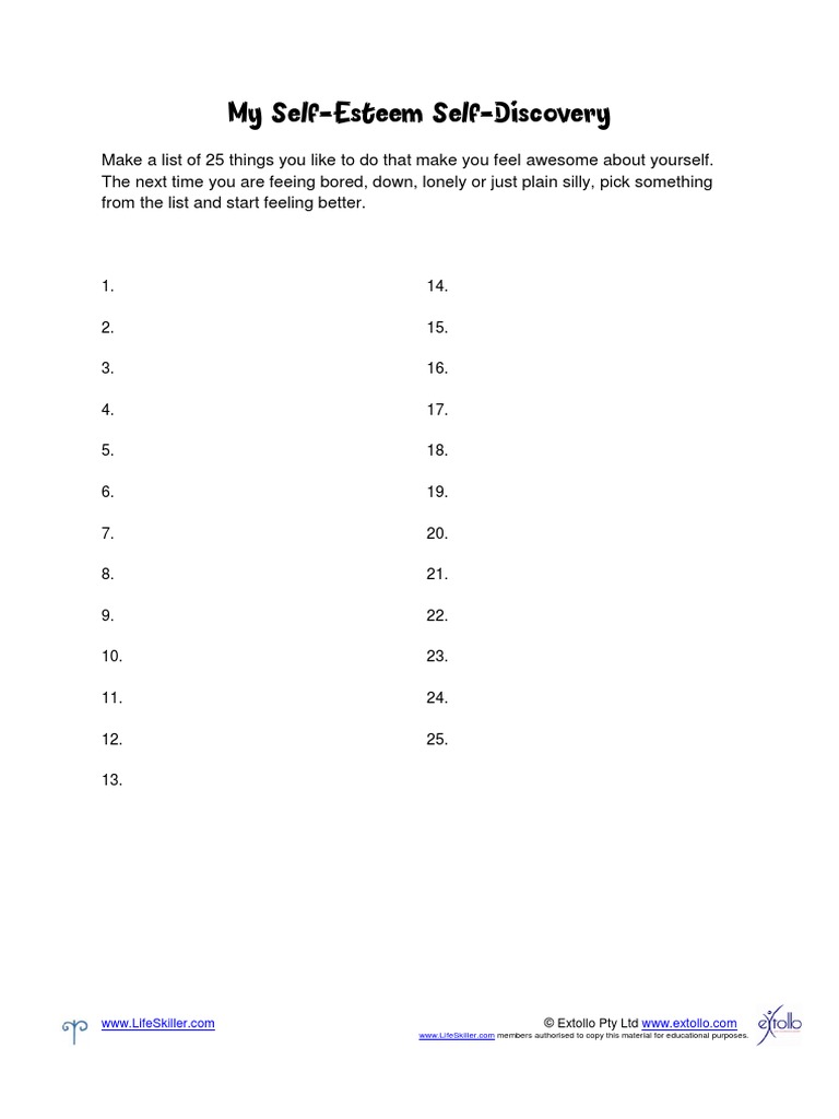 Self Esteem Resource 21 My Self Esteem Self Discovery | PDF