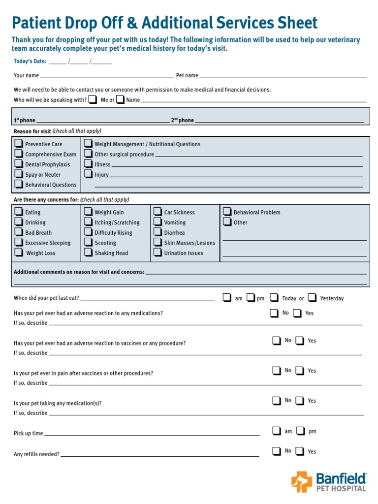 Patient Drop Off Additional Services Sheet | PDF | Anesthesia ...