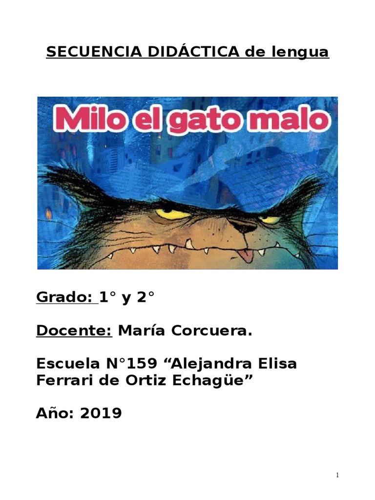 Secuencia Didáctica: Milo, el Gato Malo | PDF | Libros | Escritura