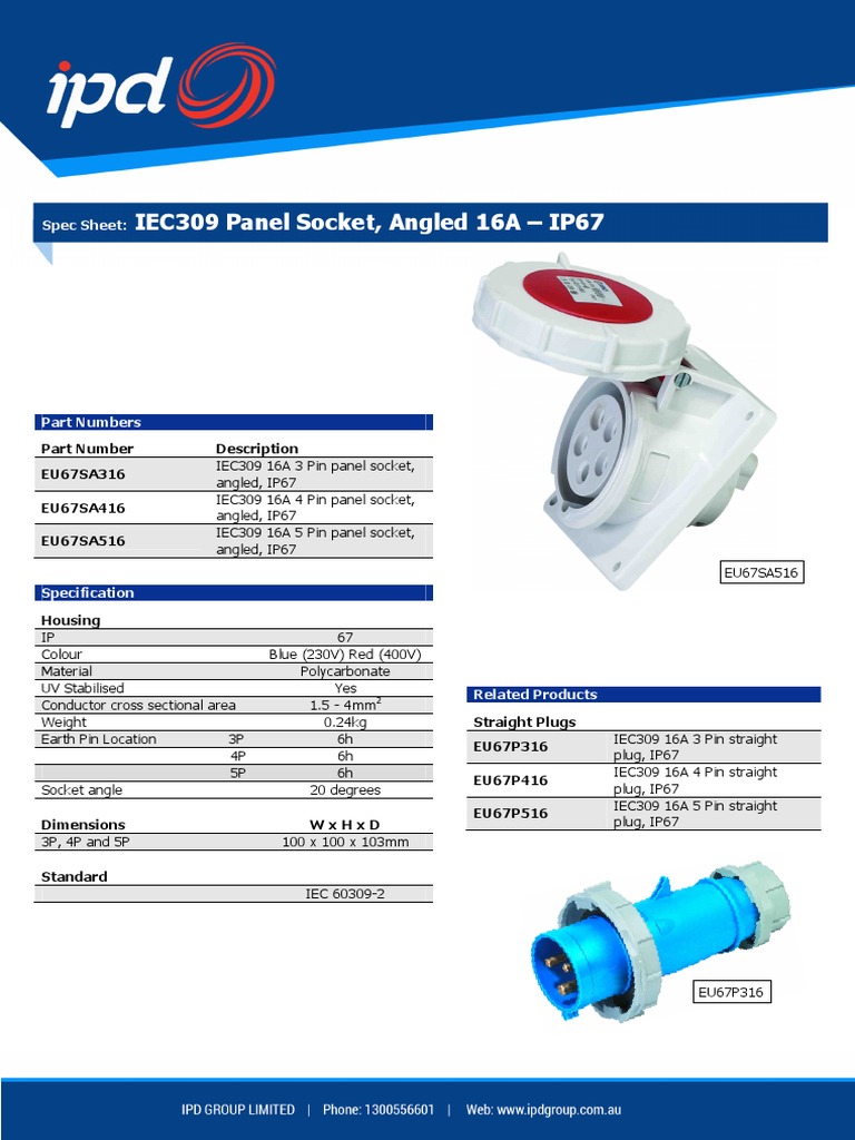 IEC 60309 Panel Socket Specifications | PDF | Electrical Connector | Ac ...