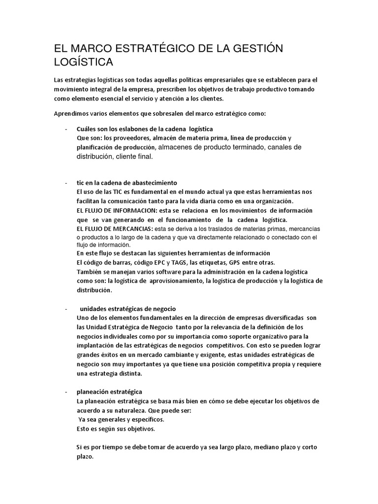 El Marco Estratégico de La Gestión Logística | PDF | Logística ...