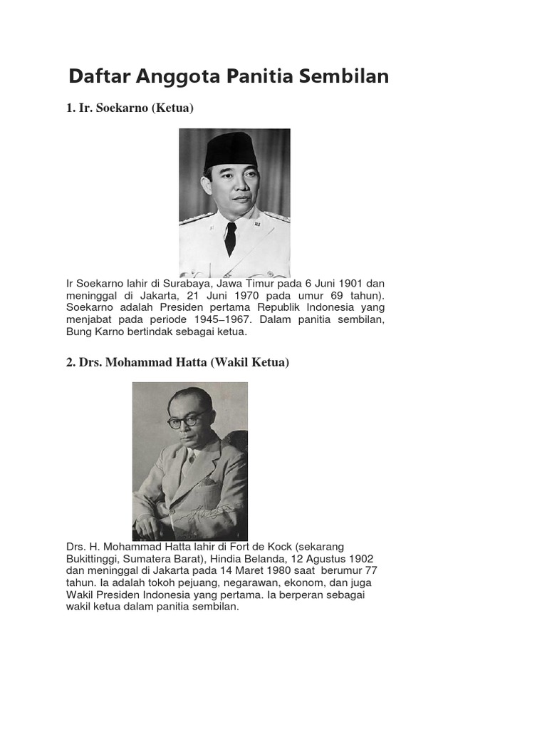 Daftar Anggota Panitia Sembilan | PDF