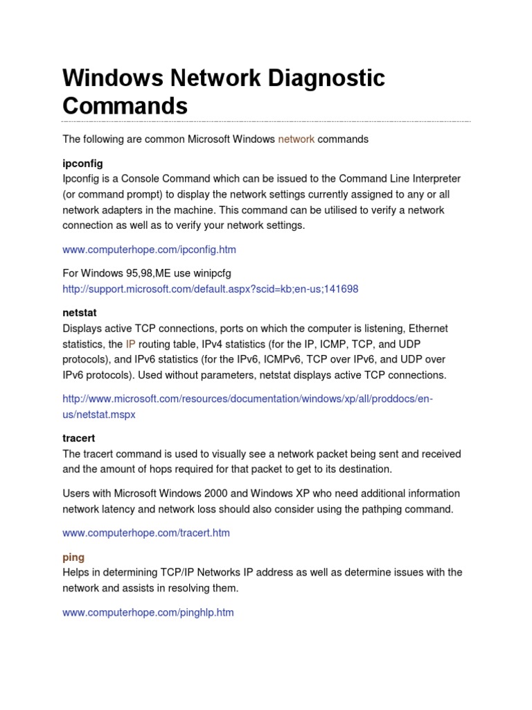 Windows Network Diagnostic Commands | PDF | I Pv6 | Computer Network